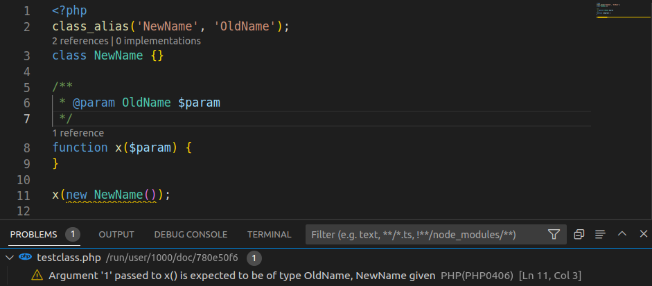 Respect class_alias in the phpdocs · Issue #321 · DEVSENSE/phptools-docs · GitHub