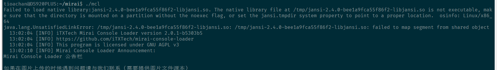 `2.0.1-b5303b5`启动报错，`Failed to load native library:jansi-2.4.0 ...
