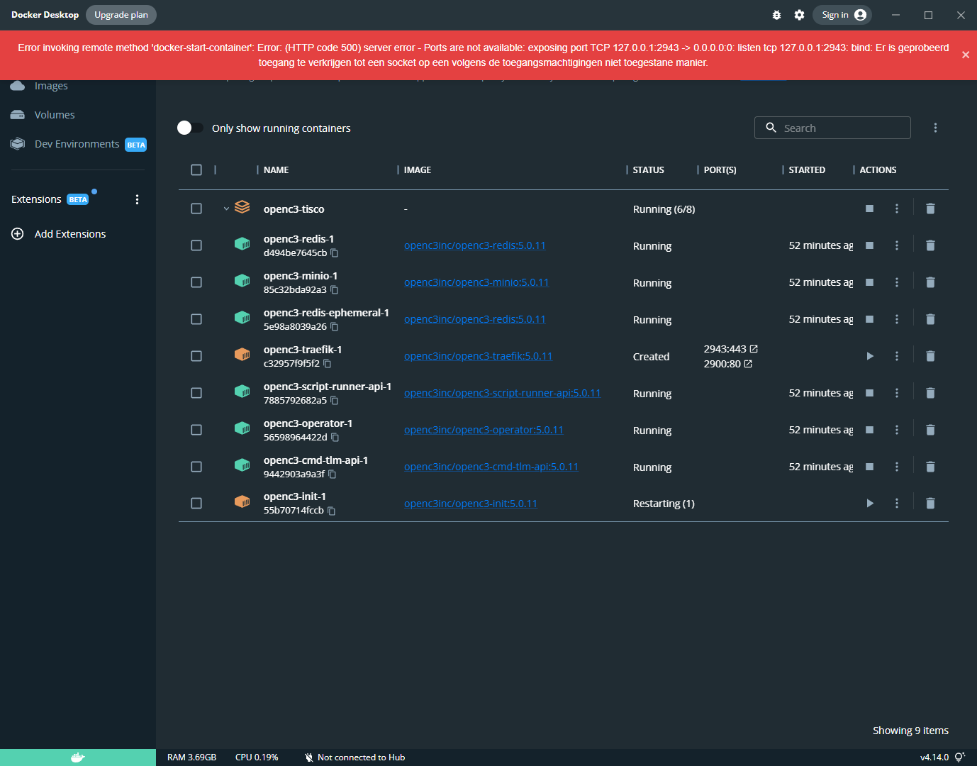 openc3-init container doesn't start after clean install, minio "Unable to add new policy. Access ...