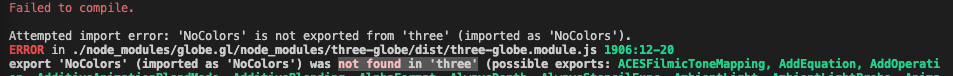 imports not found in 'three' · Issue #89 · vasturiano/react-globe.gl ...