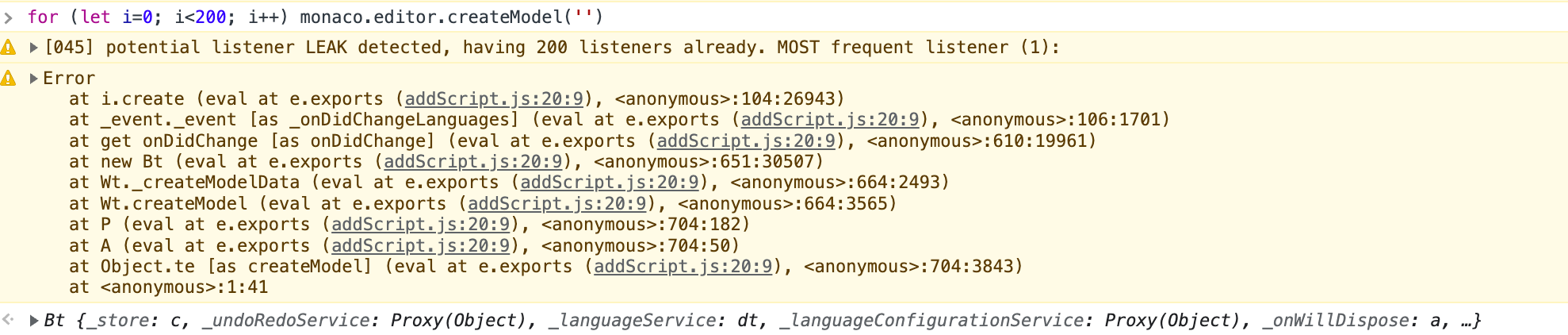 [Bug] potential listener LEAK detected when create many models · Issue #3895 · microsoft/monaco ...