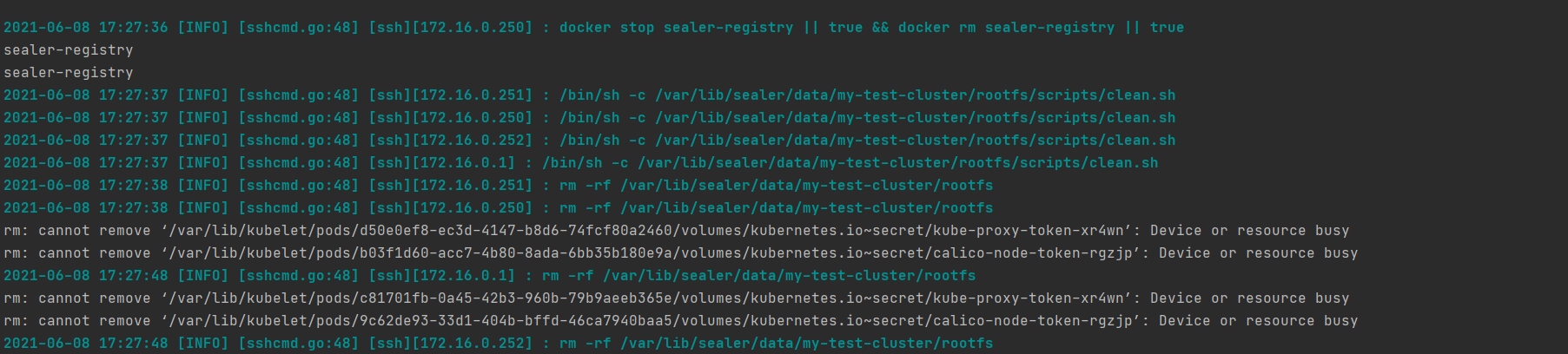 unmount rootfs failed when delete Clusterfile · Issue #263 · sealerio/sealer · GitHub