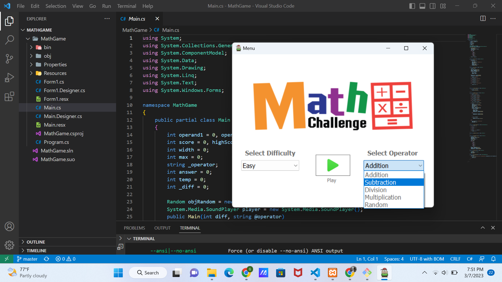 Github Olivares1234mathgame 