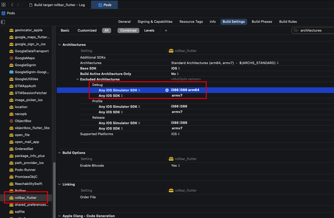 IOS Pods not be able to build in arm64 · Issue #25 · rollbar/rollbar-flutter · GitHub