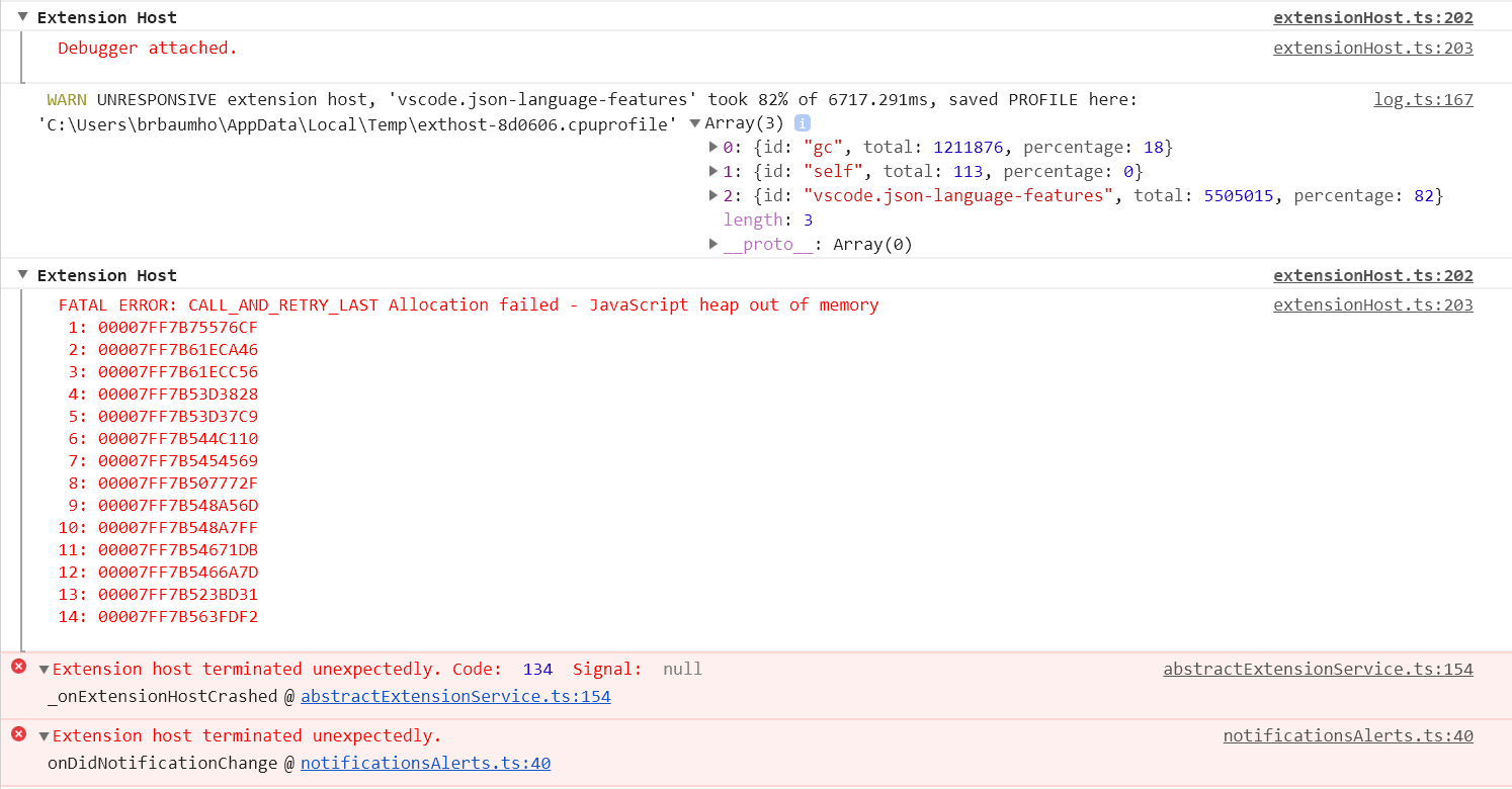 Extension Host Keeps Crashing Vscodejson Language Features · Issue 4206