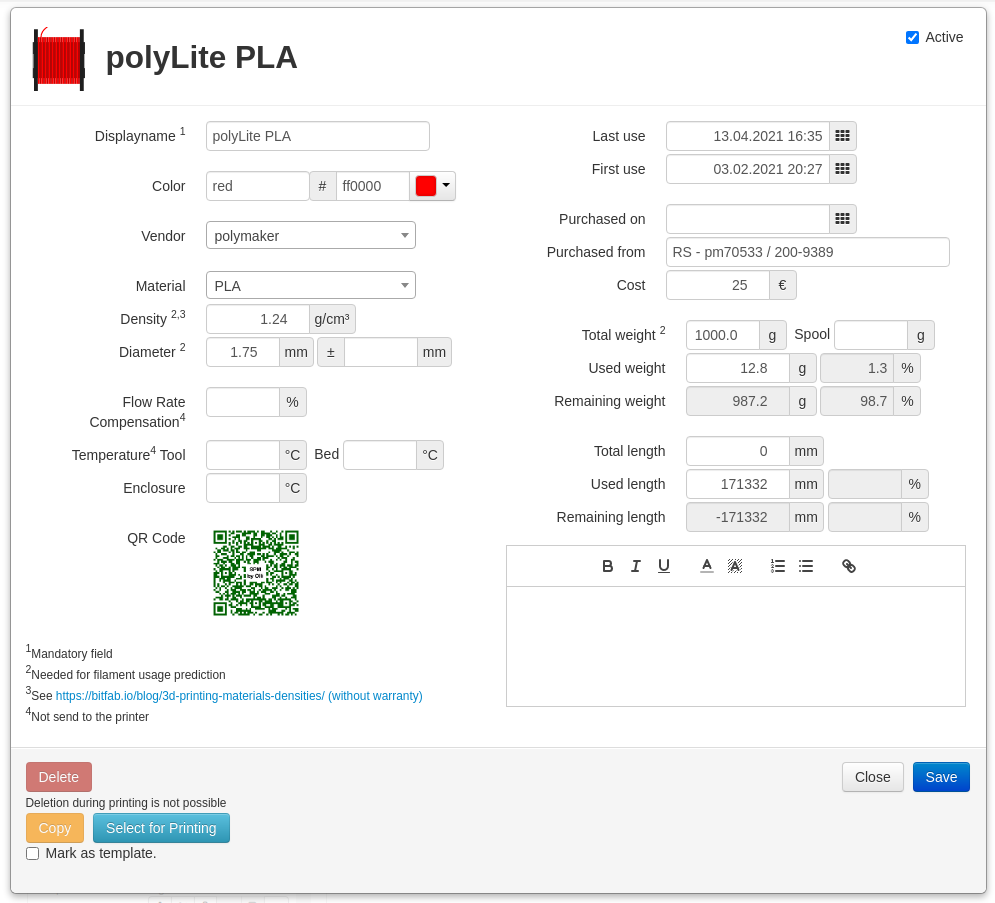 Cannot edit spools that have run out (>100%) · Issue #123 · OllisGit/OctoPrint-SpoolManager · GitHub