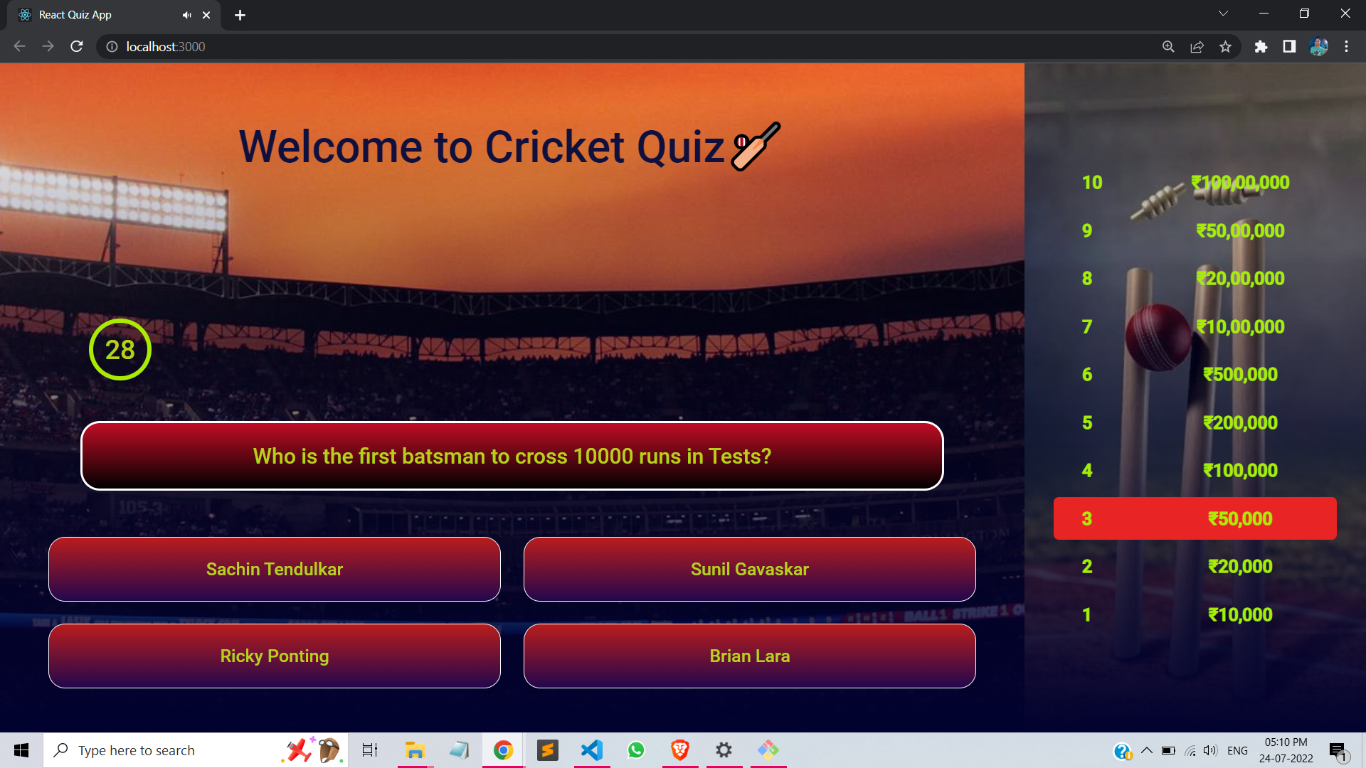 GitHub - manjur2904/React-Quiz-App: Cricket quiz question
