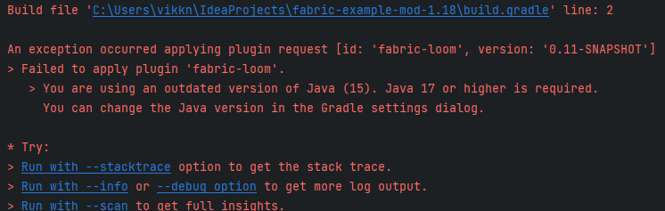 Outdated java version (15) should be 17 · Issue #645 · FabricMC/fabric-loom · GitHub