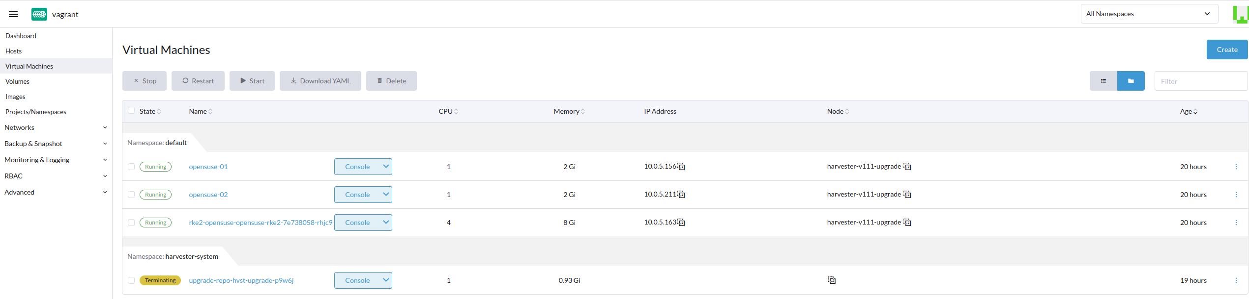 [BUG] You can see VMs in harvester-system namespace in Rancher virtual machine management ...