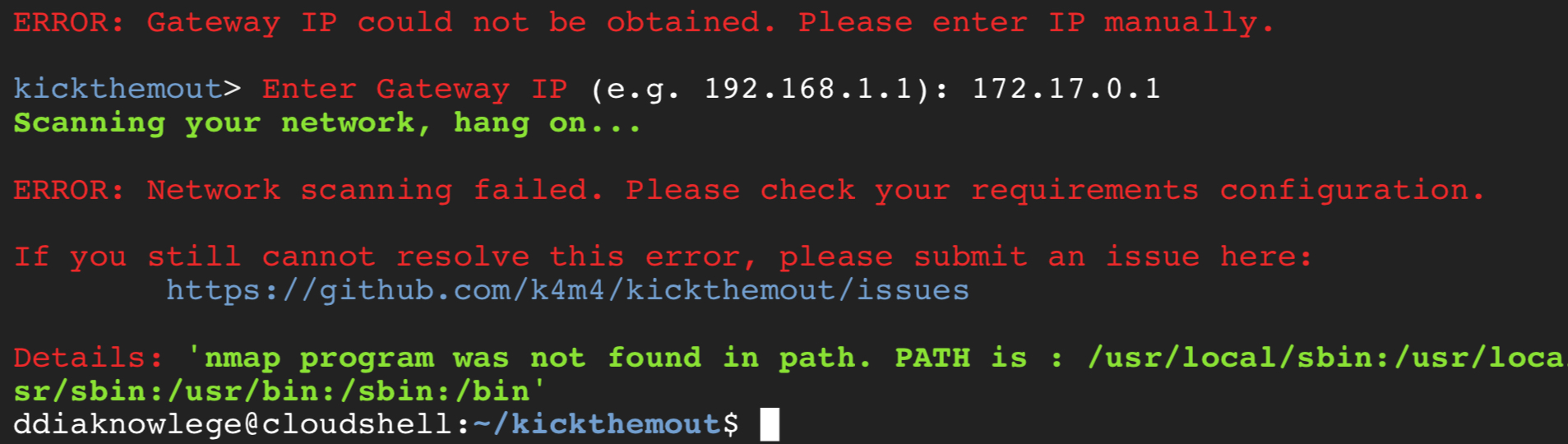 network scanning failed · Issue #497 · k4m4/kickthemout · GitHub