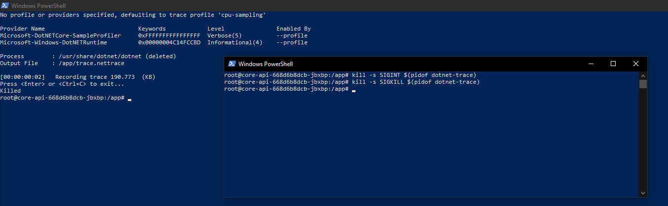 Unable to stop dotnet-trace while connected to a pod in k8s · Issue #761 · dotnet/diagnostics ...