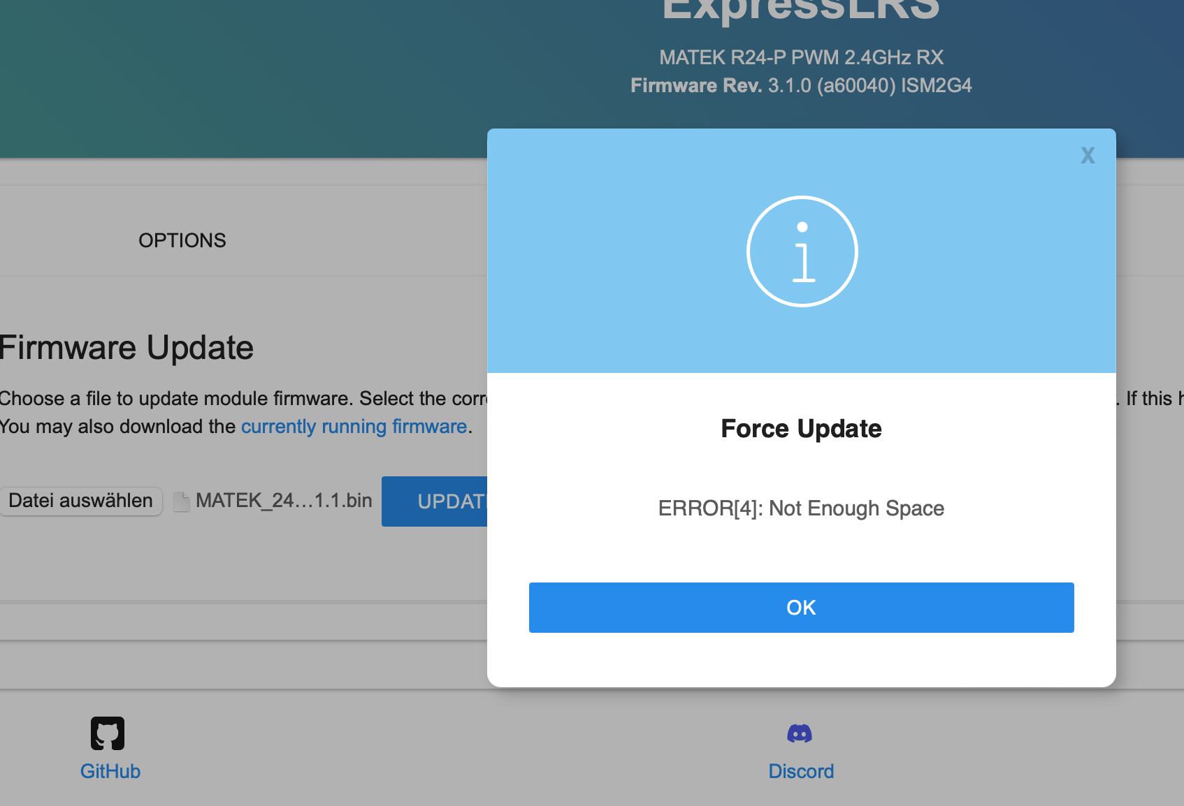V3.1.1 - can't update from v3.1.0 ( MATEK 2.4 PWM RX / HM EP1) · Issue #2003 · ExpressLRS ...