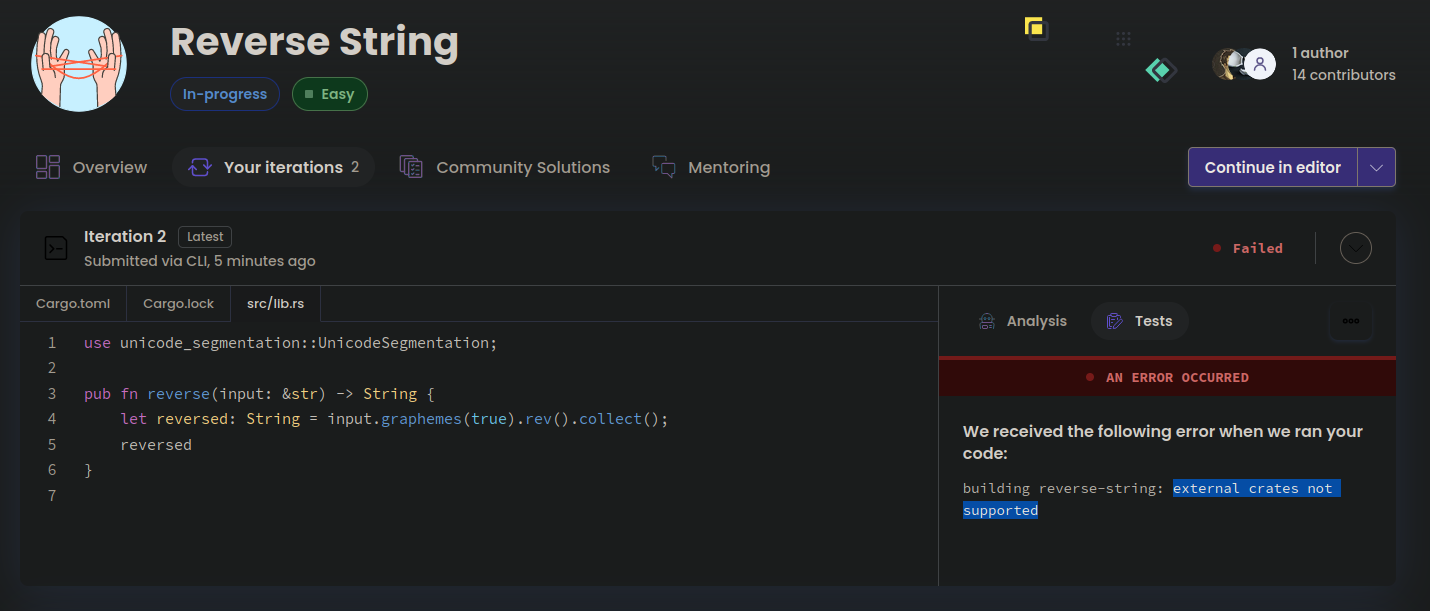 External Crates Not Supported Error · Issue 1307 · Exercismrust · Github