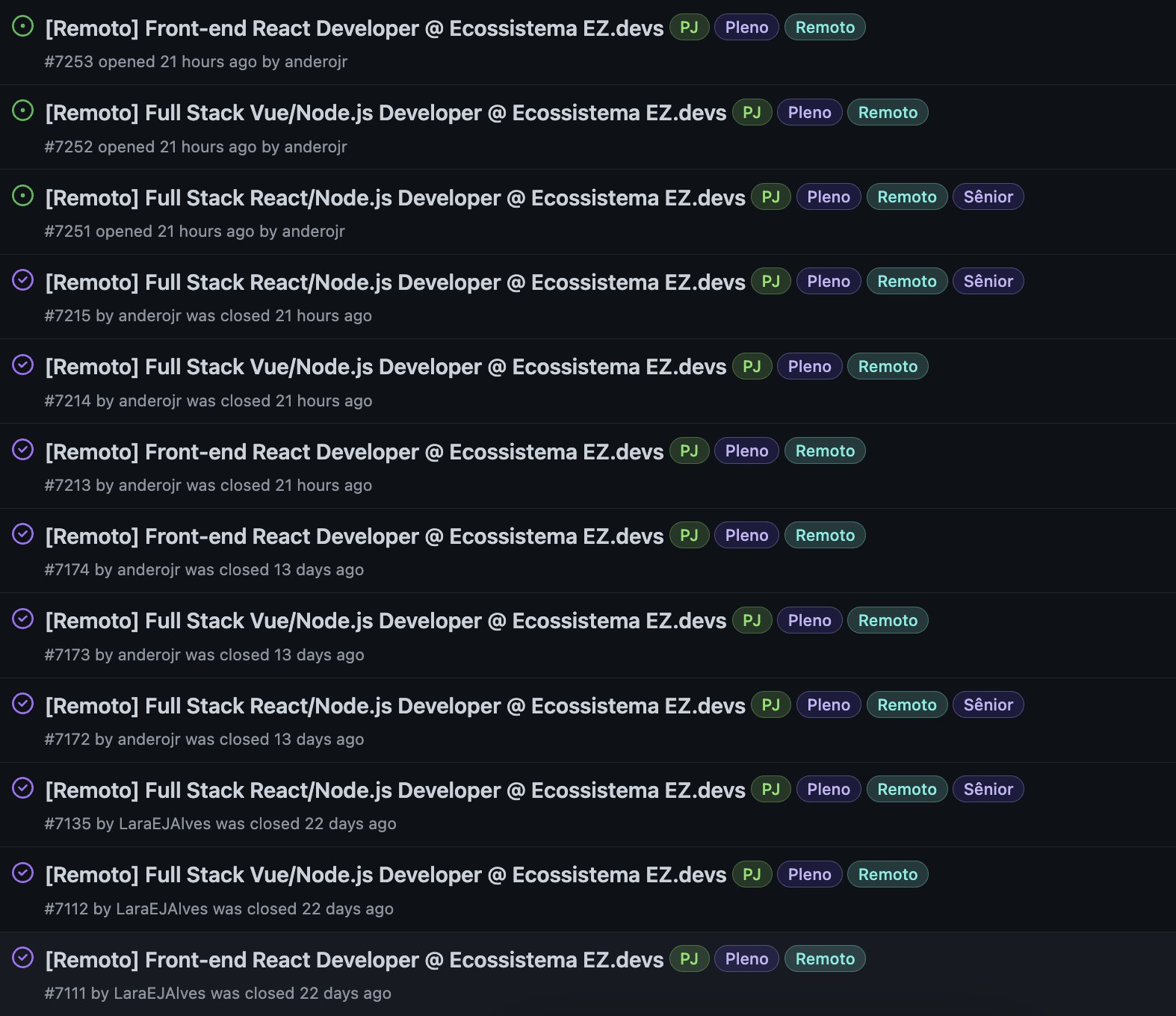 [Remoto] Full Stack Vue/Node.js Developer @ Ecossistema EZ.devs · Issue #7252 · frontendbr/vagas ...