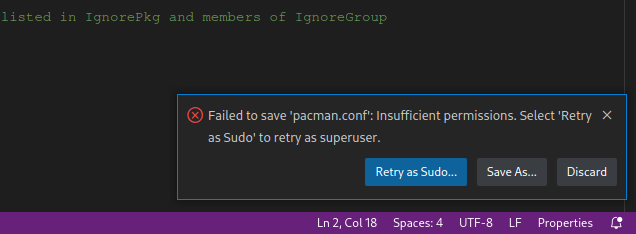 Arch Linux - Retry as Sudo not working · Issue #169992 · microsoft/vscode · GitHub