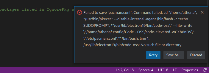 Arch Linux - Retry as Sudo not working · Issue #169992 · microsoft/vscode · GitHub