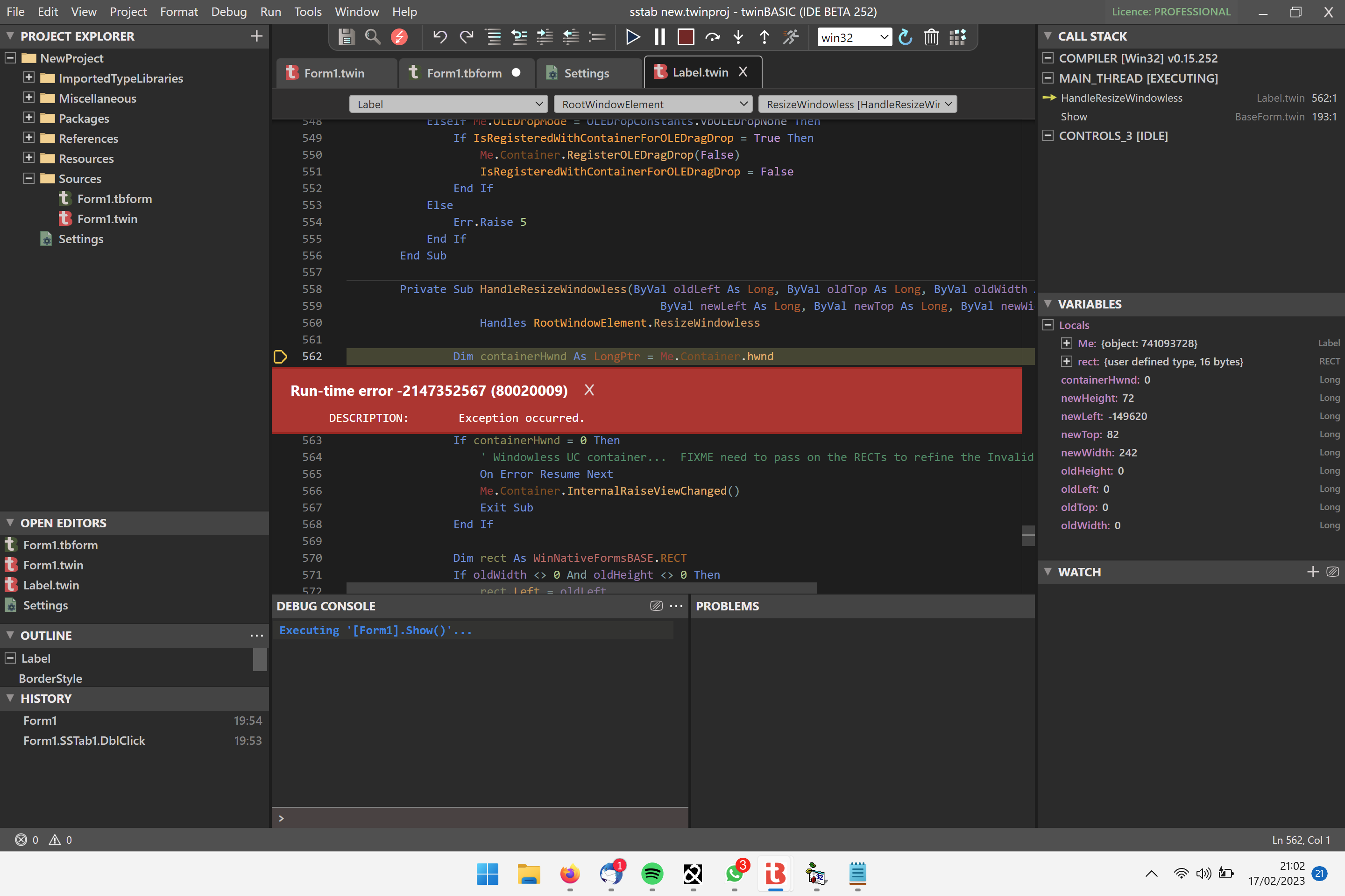 SStab random behaviour at design and run time, and run time error ...