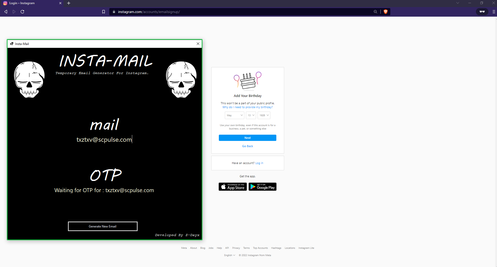 GitHub - Zday-X/Insta-Mail: Generate Temporary Mail And Automatically Get OTP For Instagram.