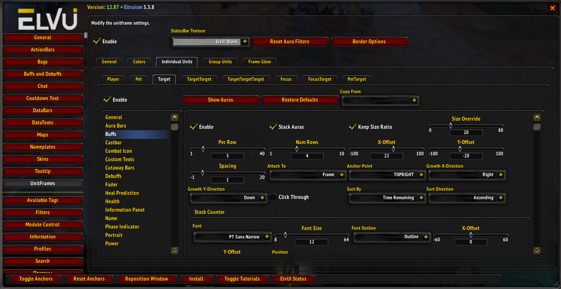 [Wrath Bug Report] Buffs/Debuff anchoring with "Fluid debuffs on buffs" on target frame. · Issue ...