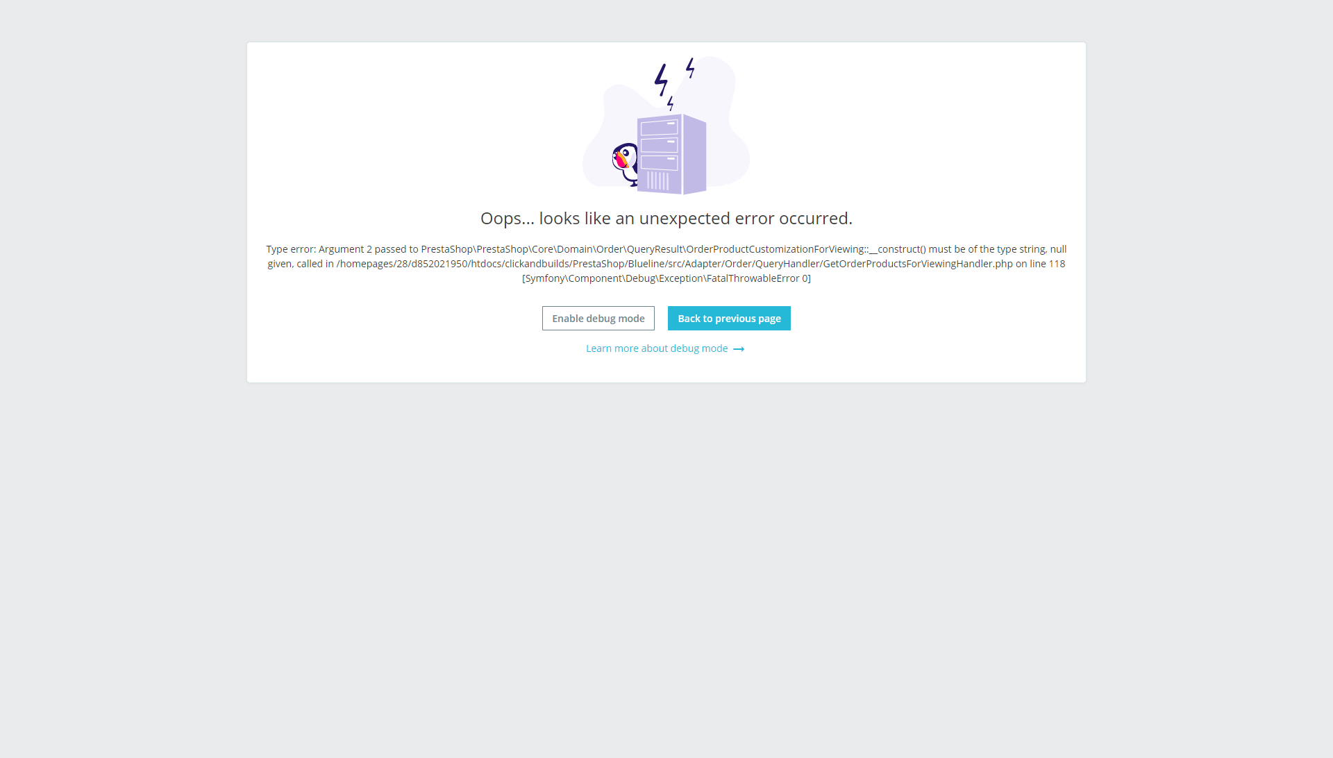 Getting this message when viewing orders with Customized product. · Issue #24414 · PrestaShop ...