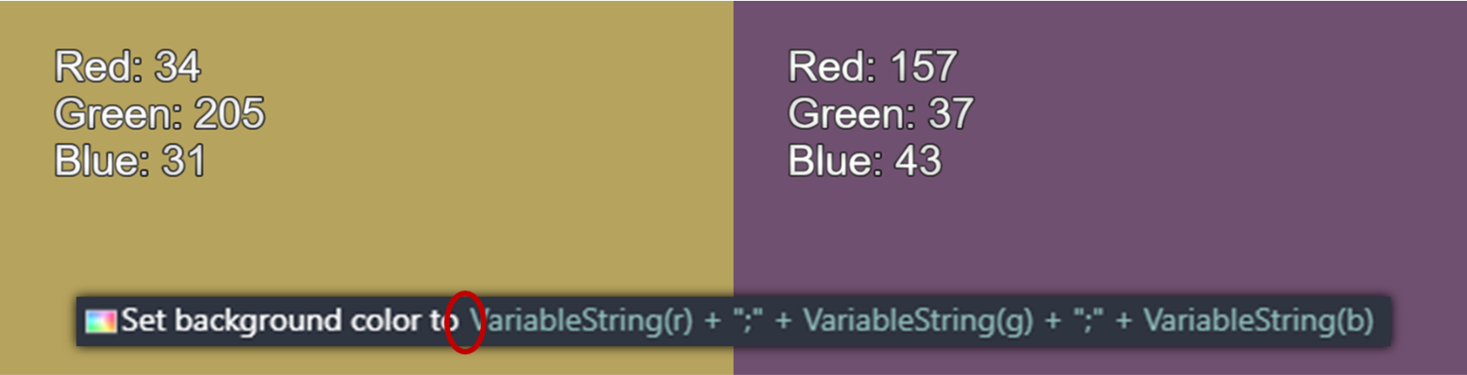 Changing color (background/object/...) doesn't register RED value from variables when inside ...