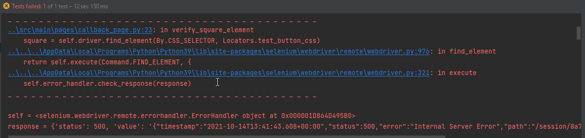 Tests failing on internal server error & unable to capture screenshot ...