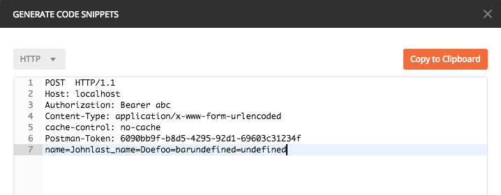 Wrong Request Code Generation · Issue 5585 · Postmanlabs Postman