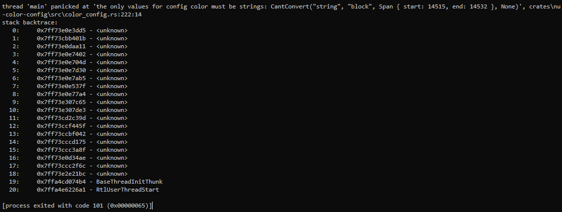 Crash when `color_config` has non-string non-record data · Issue #7155 · nushell/nushell · GitHub