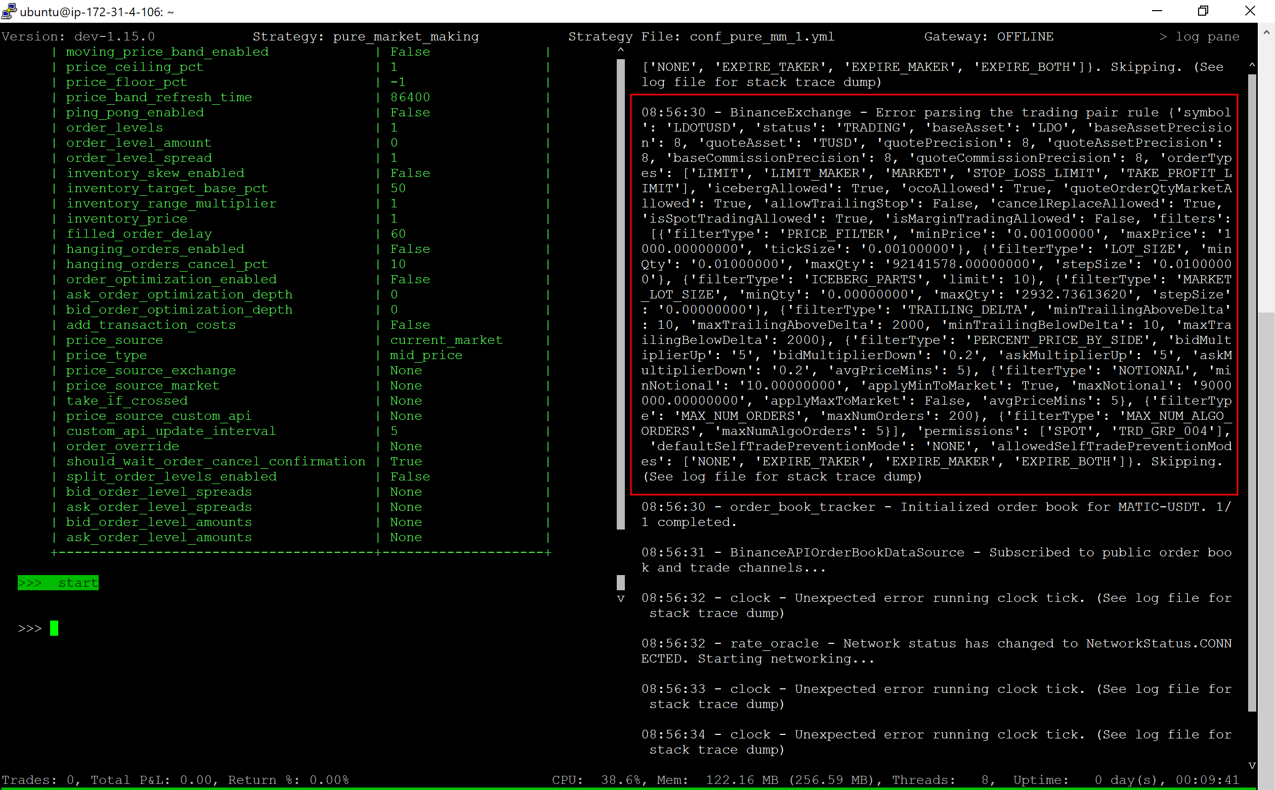 Binance - Error parsing the trading pair rule pairs - cannot trade ...