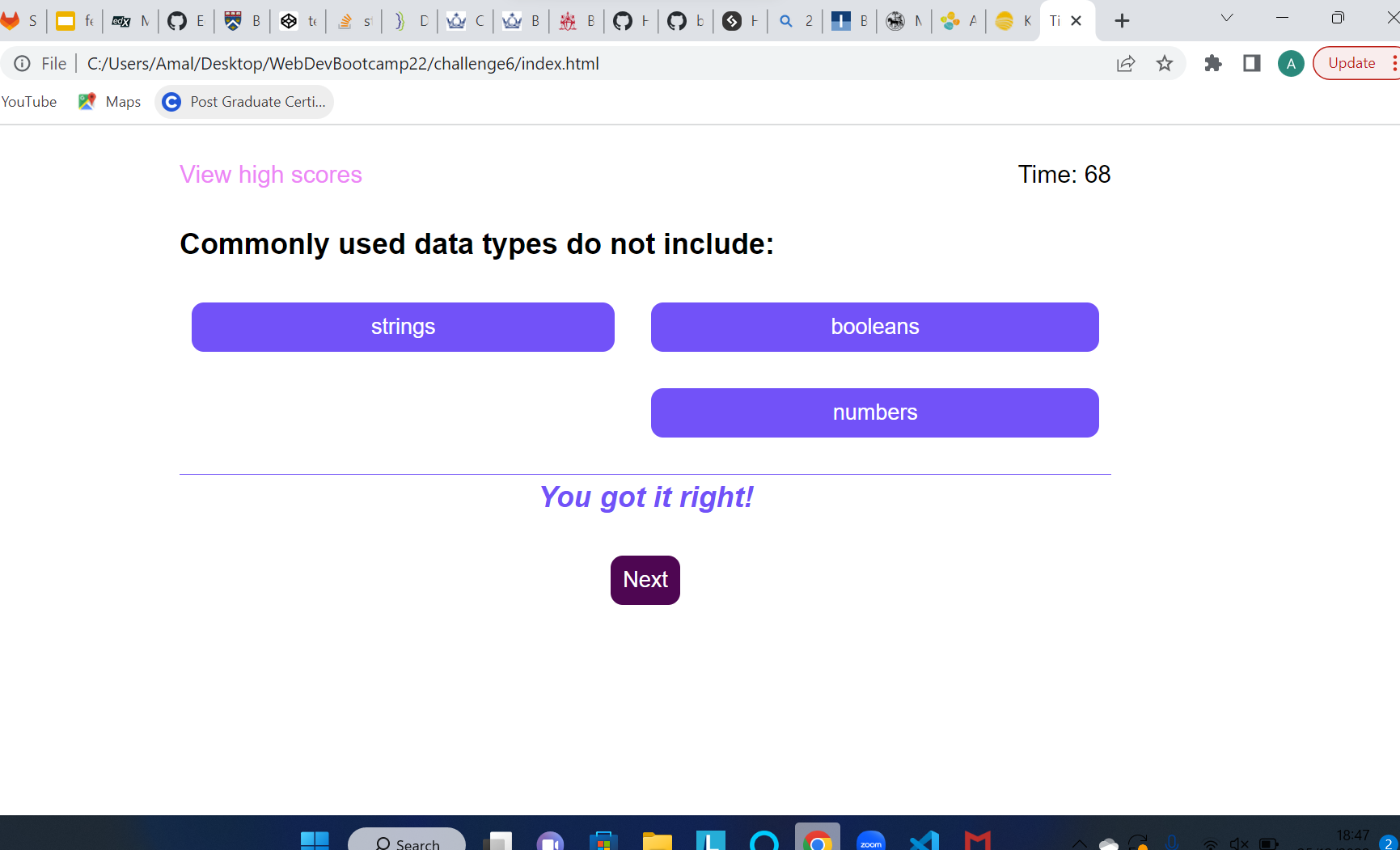 Github Amalhussein99 Timed Coding Quiz