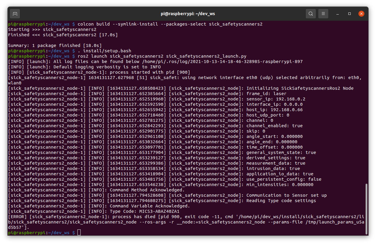 Crashing Node after launching · Issue #13 · SICKAG/sick_safetyscanners2 · GitHub