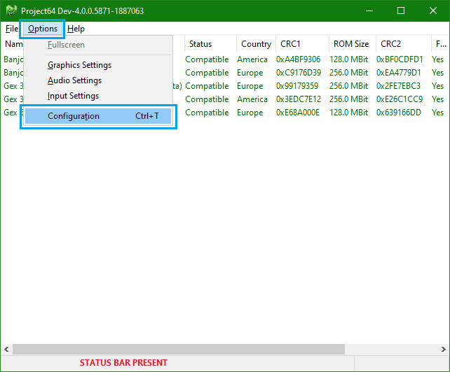 [Feature Request] Hide status bar in windowed mode · Issue #1099 · project64/project64 · GitHub