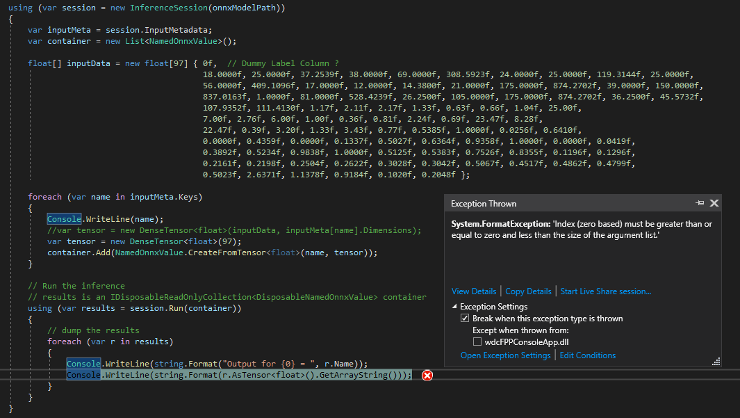 Question: C# API Inferencing of Tabular Data (1D Tensors) from ML.NET · Issue #1417 · microsoft ...