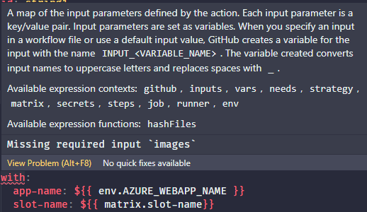 Azure webapp deploy claims 'images' is a required input for 'with' · Issue #58 · github/vscode ...
