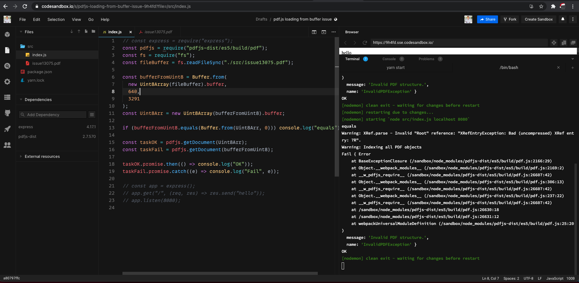 pdfjs fails to read a Buffer.from or buffer from fs.readFileSync · Issue #13075 · mozilla/pdf.js ...
