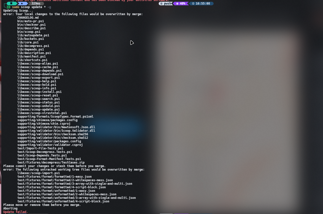 Scoop won't allow update conflicting files[Bug] · Issue #5076 · ScoopInstaller/Scoop · GitHub