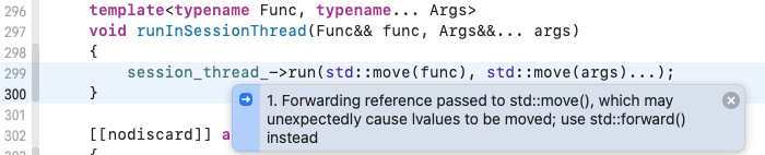 Forwarding reference passed to std::move(), which may unexpectedly cause lvalues to be moved ...