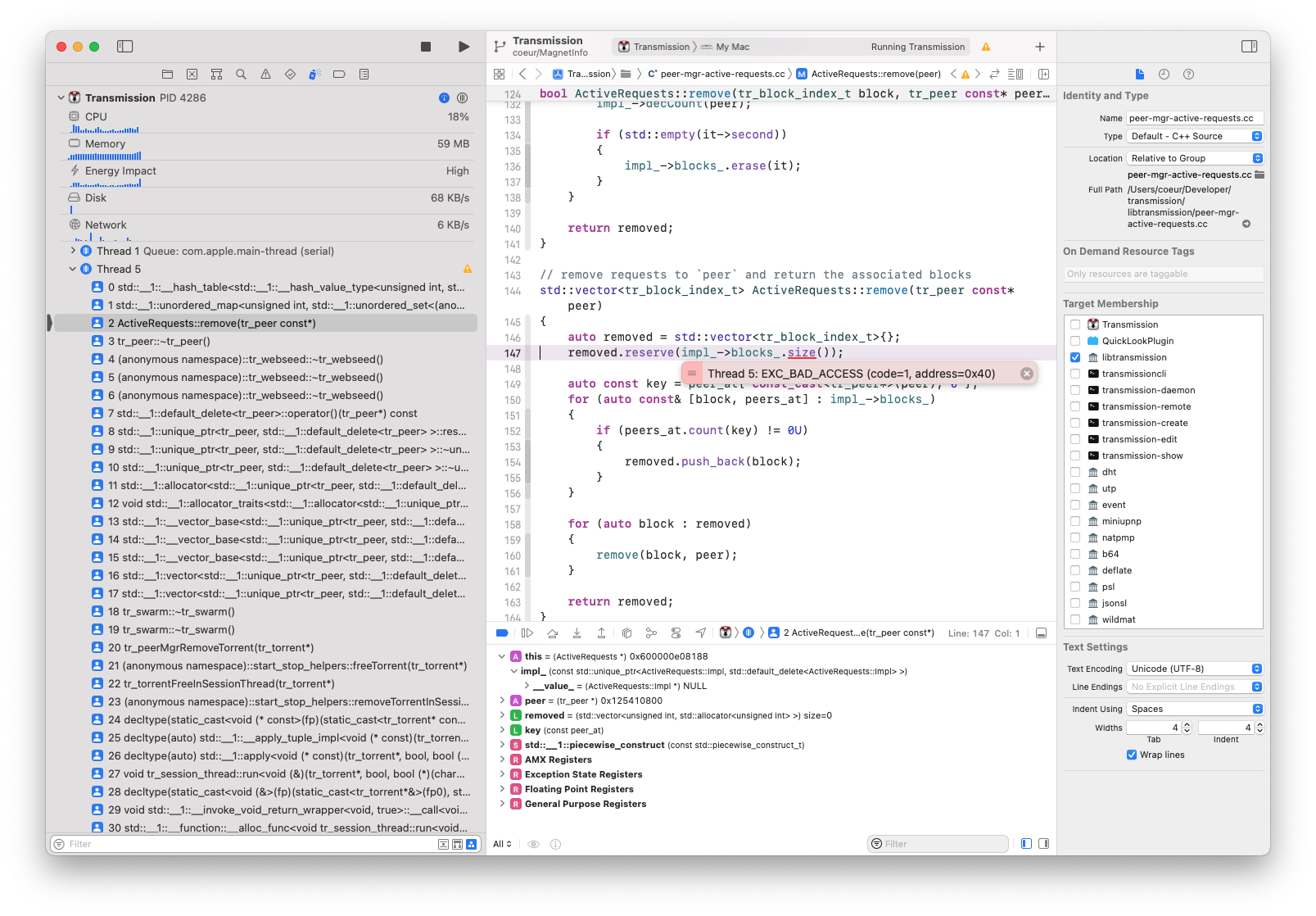 Crash on `removed.reserve(impl_->blocks_.size())` while deleting a ...