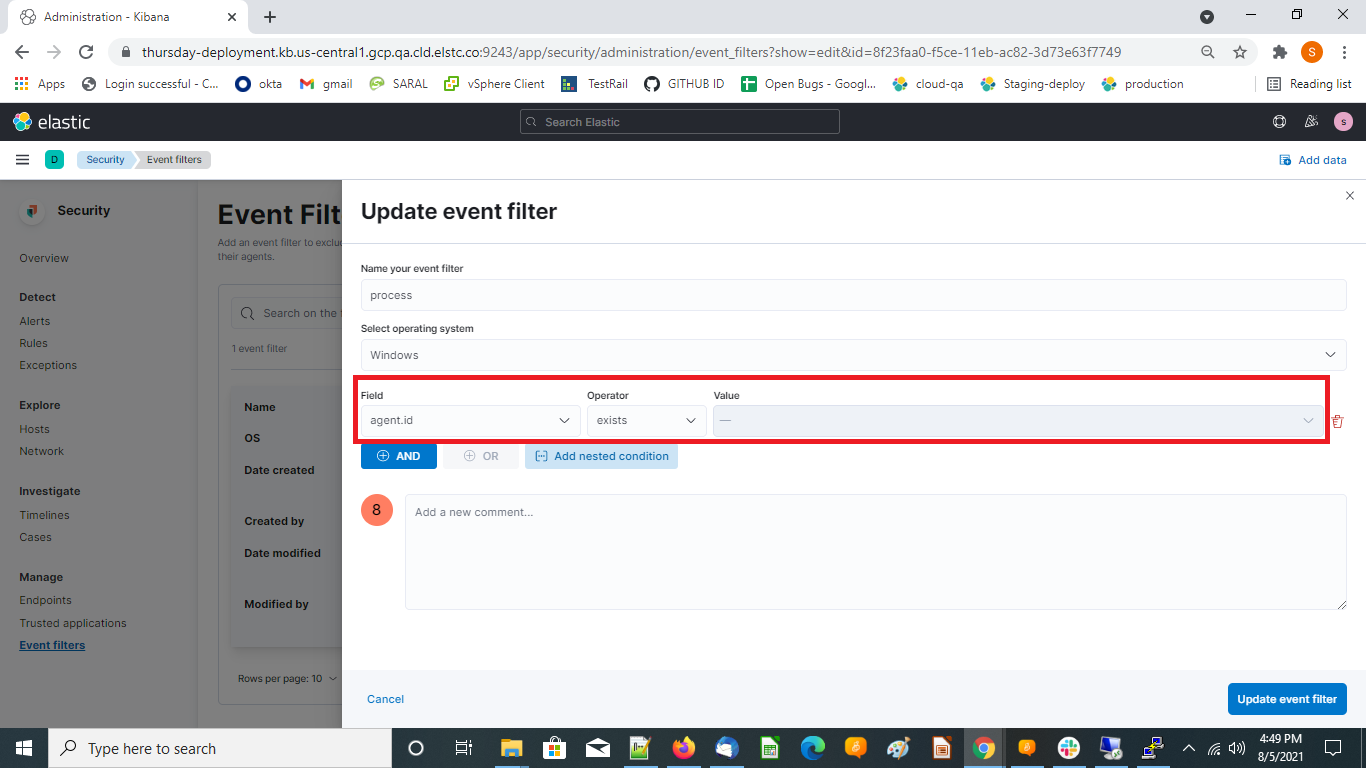 [Enhancement][Event Filter] User is unable to input any value for 'Does Exists' & 'Does not ...