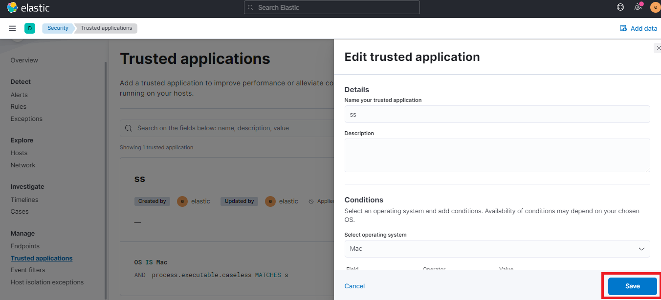 [Security Solution] The button to save an entry is not consistent for all three tabs: Trusted ...