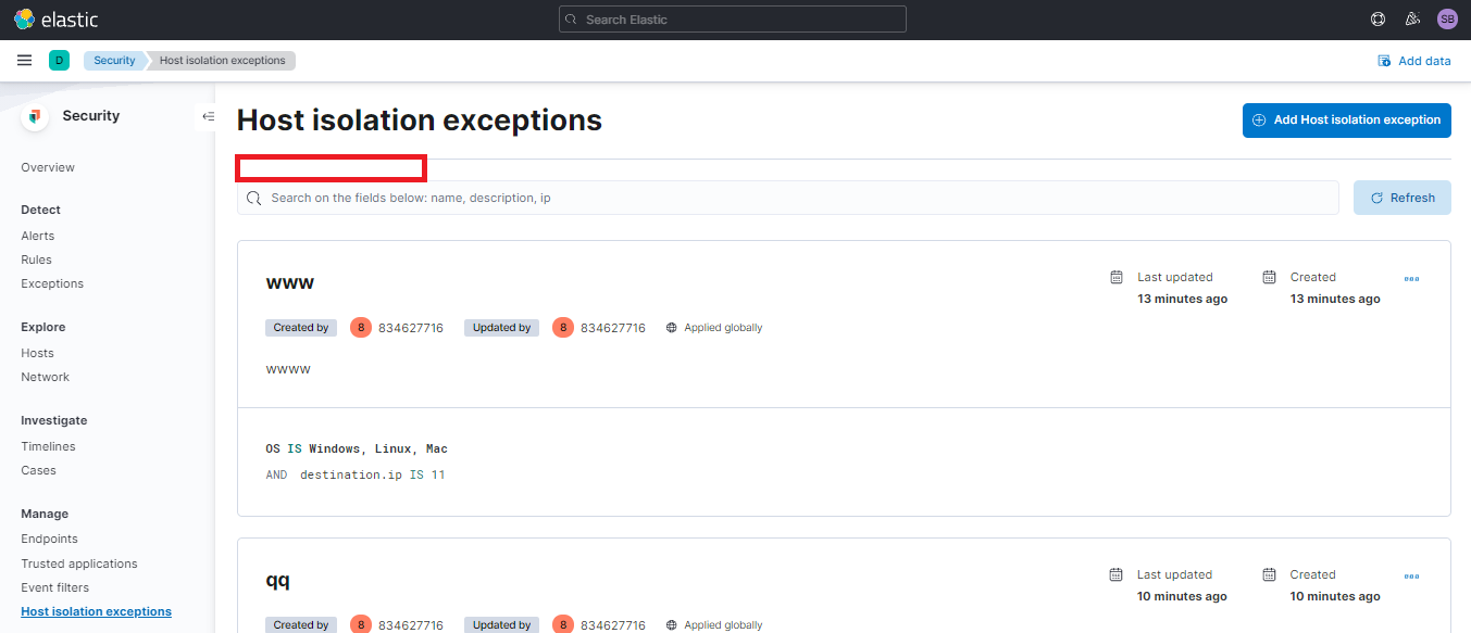 [Security Solution] Host Isolation Exception tab doesn't show the number of Host Isolation ...