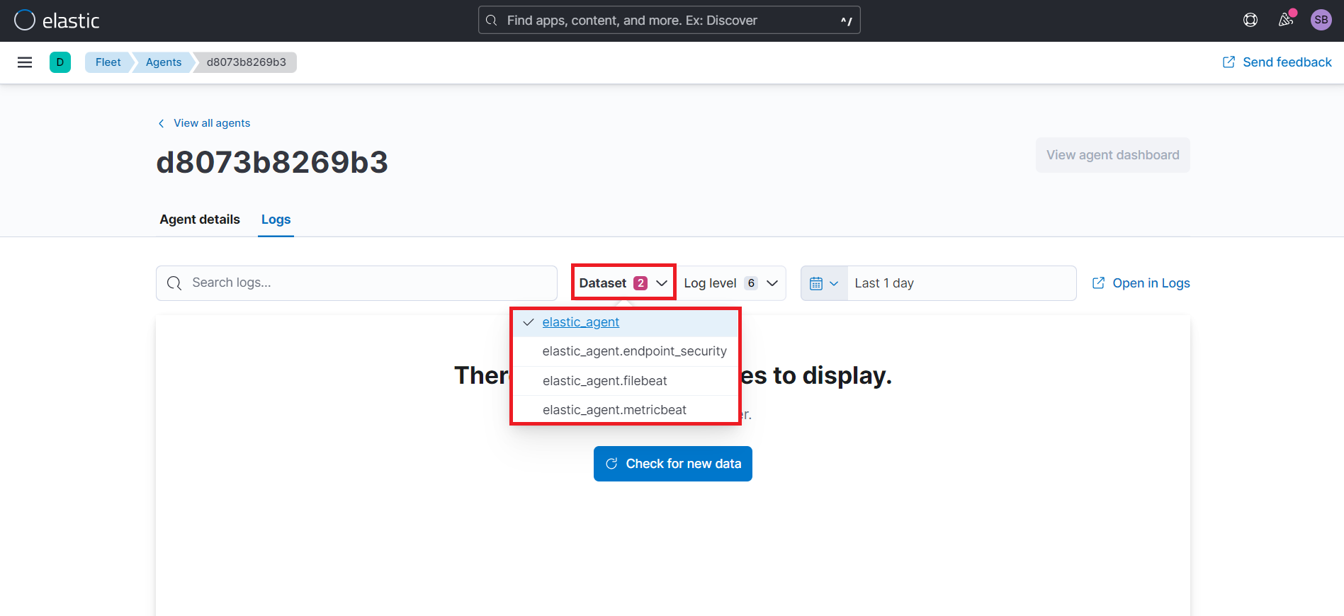 [Fleet]: Incorrect selected dataset count under logs tab for hosted agent when navigated from ...