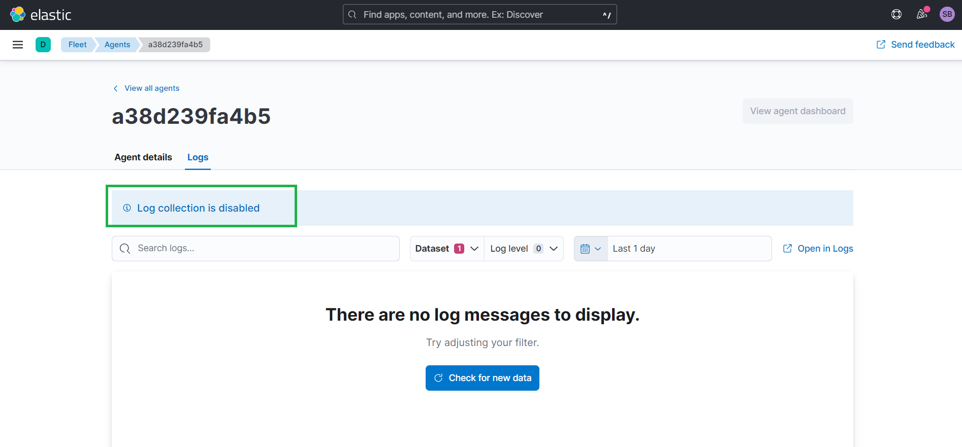 [Fleet]: Incorrect selected dataset count under logs tab for hosted agent when navigated from ...