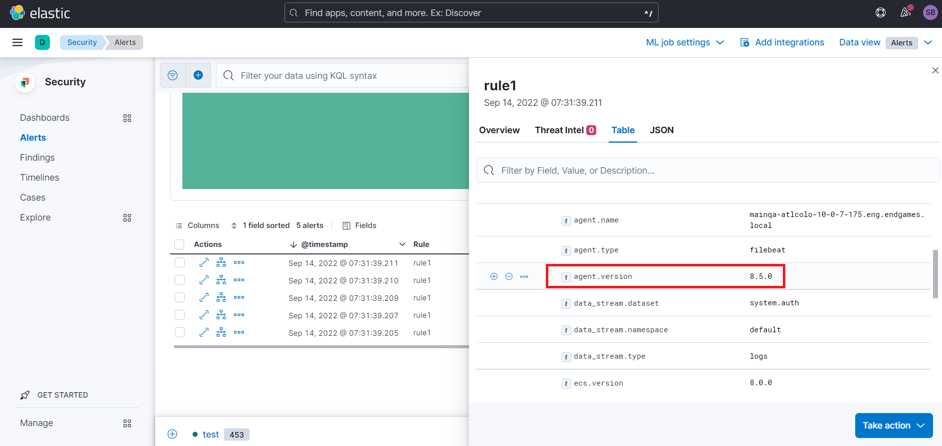 [Security Solution]: Incorrect agent version is displayed under agent.version field while user ...