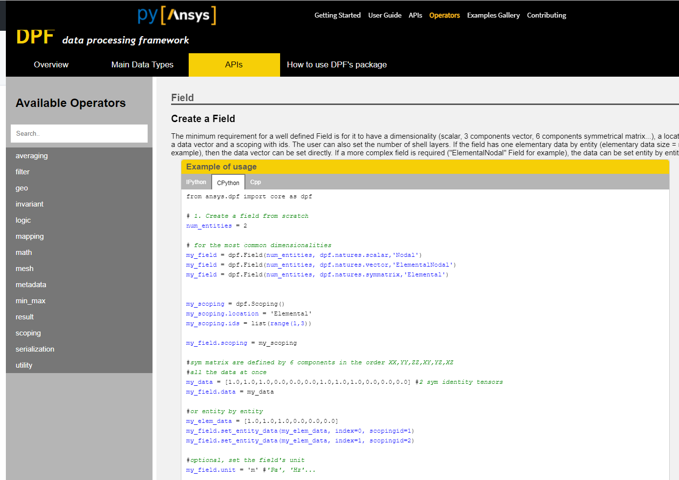 API example to Create a Field needs updating · Issue #90 · ansys/pydpf-core · GitHub