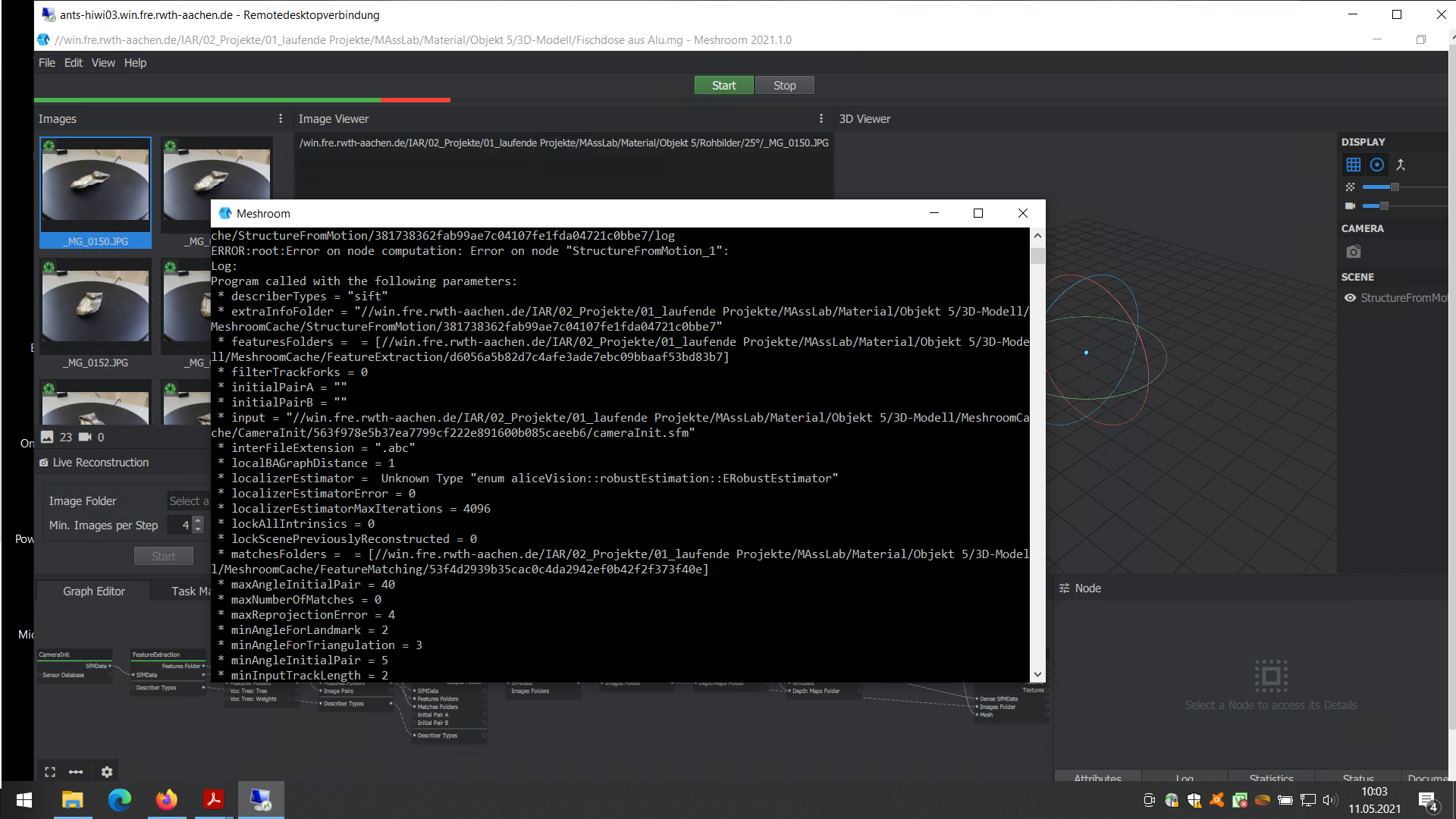 [Error in StructureFromMotion] · Issue #1414 · alicevision/Meshroom · GitHub