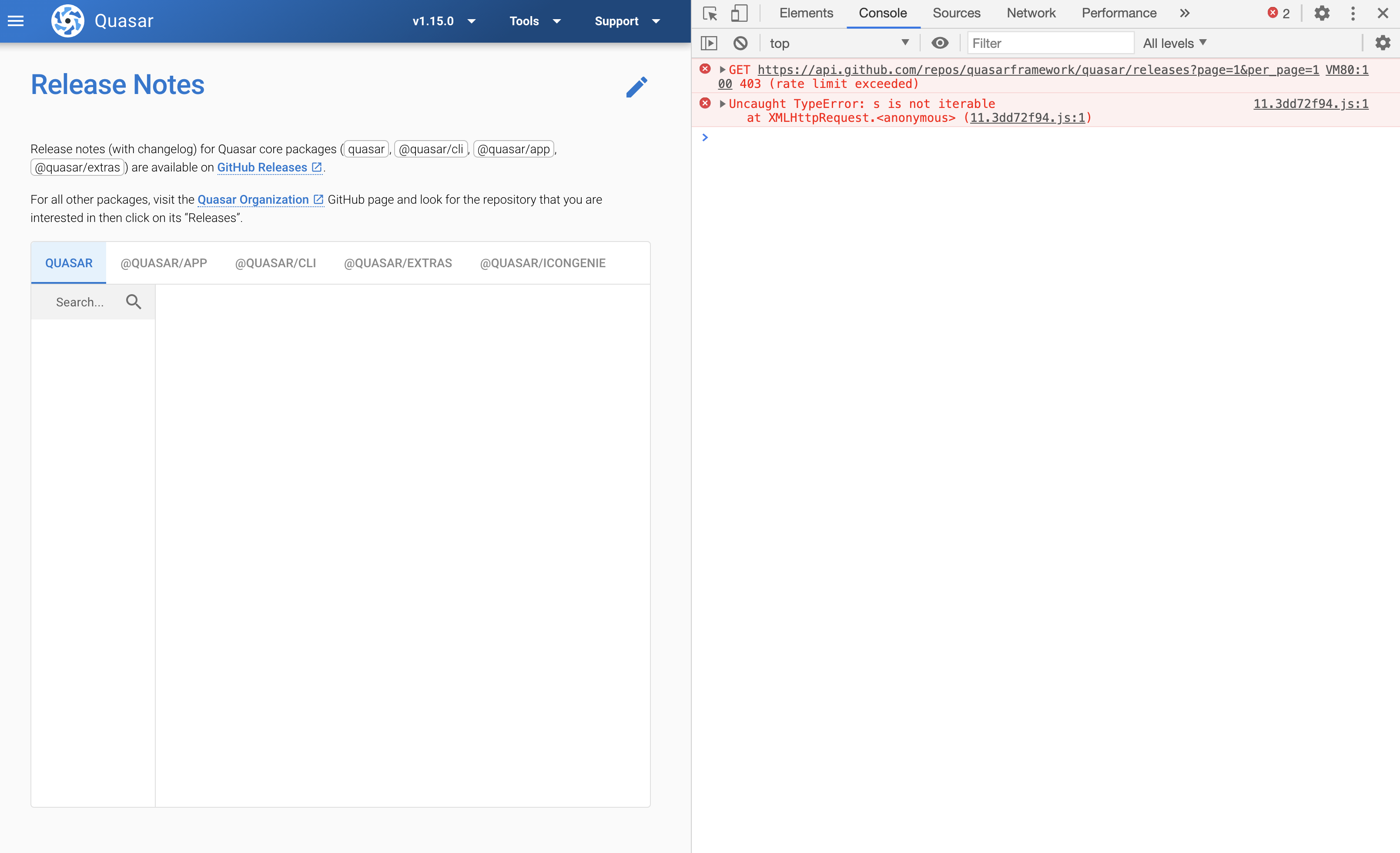 Docs Release Notes Page Does Not Show Releases · Issue 8345 · Quasarframeworkquasar · Github