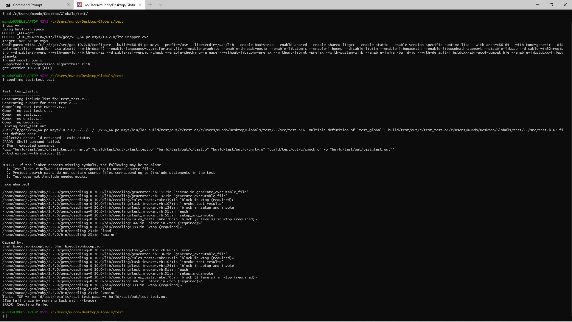 Multiply defined variables when using gcc v10.2.0 · Issue #539 · ThrowTheSwitch/Ceedling · GitHub