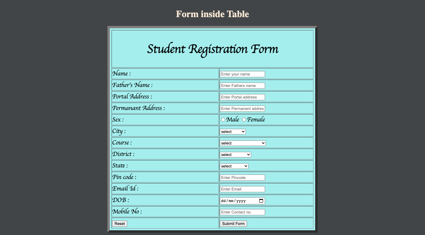 GitHub - Sahhilauti12/Form-Inside-Table: Student Registration form is ...