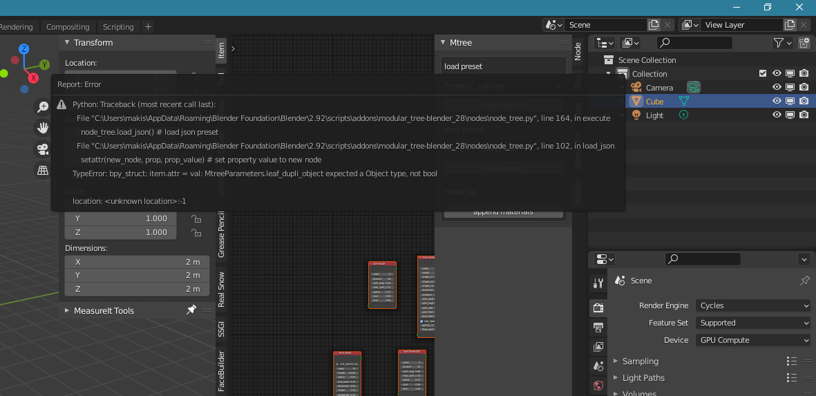 Can't load saved presets in Blender version 2.92.0 · Issue #267 · MaximeHerpin/modular_tree · GitHub